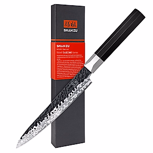 SHAN ZU Kitchen Utility Knife 6 inch, 7 Layers 9Cr18MoV High Carbon Steel Japanese Chef Knife for Slicing/Chopping/Dicing, Professional Super Sharp Gyuto Knife with Ergonomic G10 Fiberglass Handle