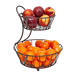 Totally Kitchen 2-Tier Fruit Basket | Round Metal Fruit Storage Bowl | Oil Rubbed Bronze