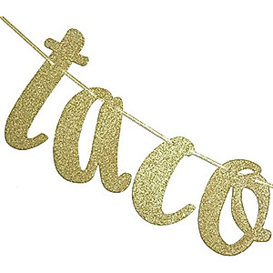 Taco Bout Love Gold Glitter Banner Sign Garland for Mexican Fiesta Themed Bridal Shower Bachelorette Party Wedding Decorations Engagement Supplies Cursive Bunting Photo Booth Props