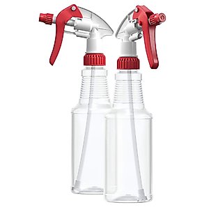 Bar5F Empty Plastic Spray Bottles 16 oz, BPA-Free Food Grade, Crystal Clear PETE1, Red/White M-Series Fully Adjustable Sprayer (Pack of 2)