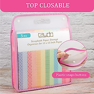 Caydo Scrapbook Paper Storage Organizer, Pink Expanding Paper Folio for 12 x 12 Sheets, Scrapbook Paper Storage with Transparent Portable Handle for Holding Scrapbook, Vinyl Paper, Cardstock