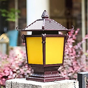 MODEBHD European Glass Lantern Column Lamp Post Lamp Chinese Outdoor Garden Lamps Wall Lamp Waterproof Home Villa Wall Pillar Street Light E27 Decoration Table Light, 23cm* 37cm
