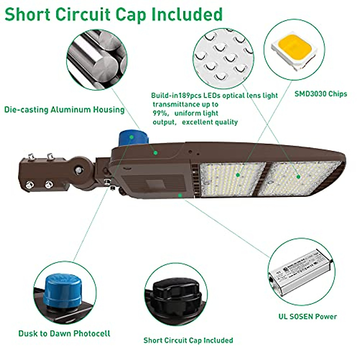 OSTEK 300W LED Parking Lot Lights with Dusk-to-Dawn Photocell Commercial Area Lighting Fixture 42000LM - Waterproof IP65 5000K LED Shoebox Light with Slip Fitter Mount 100-277V (300)