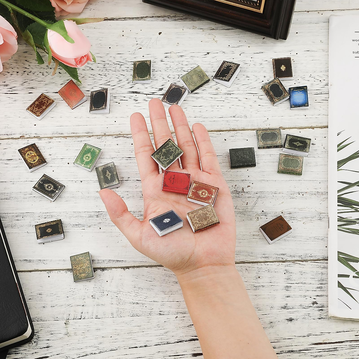 48pcs 1:12 Scale Miniatures Dollhouse Books, Assorted Timeless Miniatures Books Dollhouse Decoration Accessories Mini Miniatures Books for Christmas Pretend Play