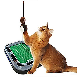 Pets First NFL Buffalo Bills Football Field CAT Scratcher Toy with Catnip Filled Plush Football Toy & Feather Cat Toy Hanging, with Jingle Bell Interactive Ball Cat Chasing 5-in-1 Kitty Toy