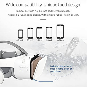 Virtual Reality Headset for Phones VR Headset VR Glasses with Controller for 3D Movies/Games Metaverse Goggles with Bluetooth Headset Compatible with All iPhone/Android Phones with 4.7"-6.3" (White)