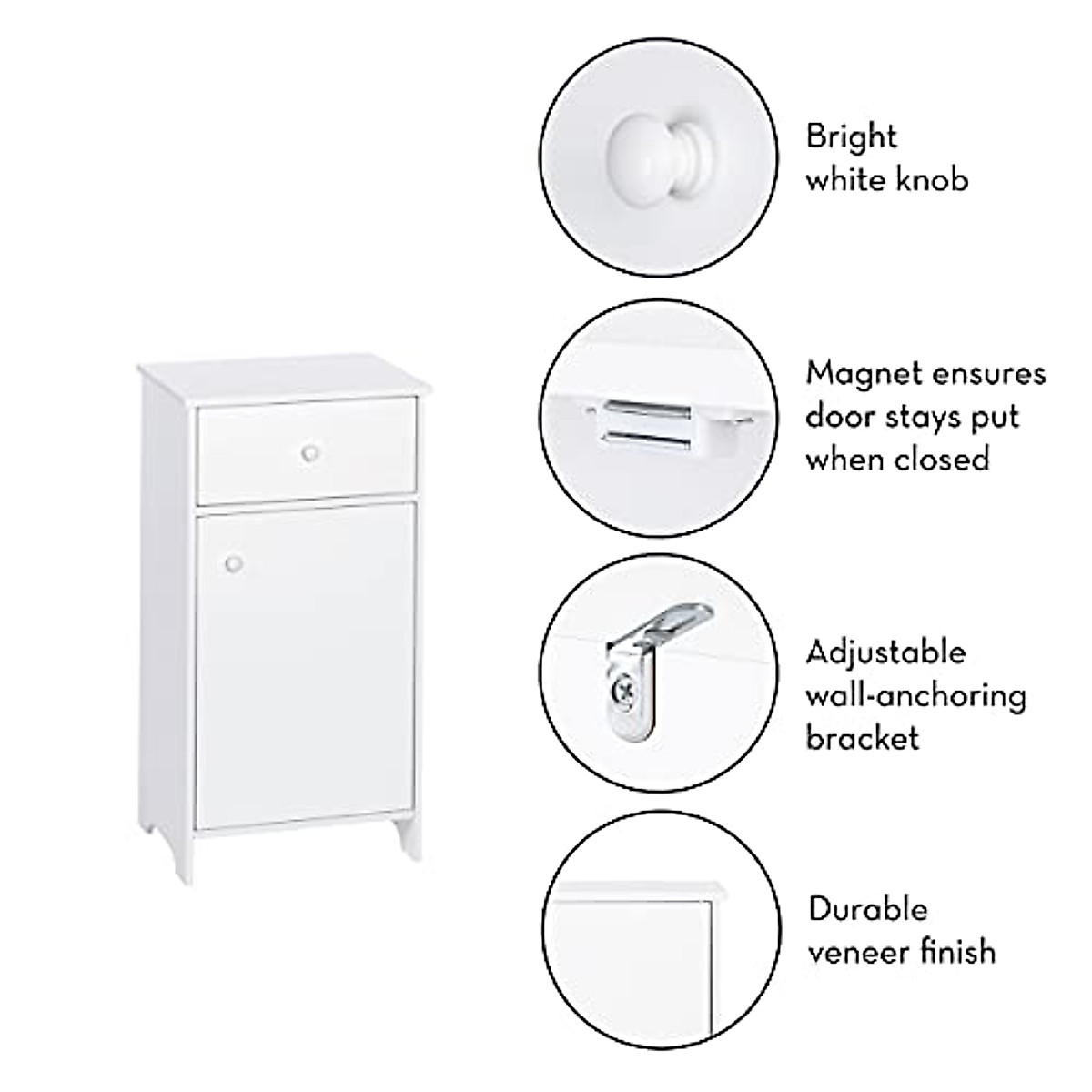 RiverRidge, White Medford Single Door Floor Cabinet with Drawer, One Size