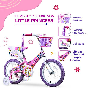 Titan Girl's Flower Princess BMX Bike for 4-9 Years Girls with Training Wheels 16 Inch Kids Toddler Bicycle with Utility Basket & Streamers - Pink