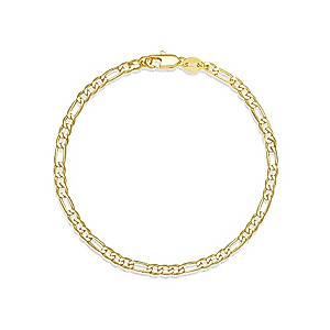 Amazon Essentials 14K Gold Plated Figaro Chain Bracelet 7.5", Yellow Gold