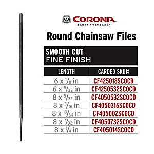 Corona CF4050732SC0CD Round Chainsaw Smooth Cut File Carded, 8-Inch by 7/32-Inch