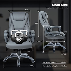 Soontrans Executive Office Chair 400lbs Big and Tall Office Chair for Heavy People Wide Seat Leather Desk Chair Adjustable Rocking Computer Chair Ergonomic Office Chair（Grey）