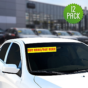 Versa Tags Windshield Slogan Stickers 12 Pack of Cash Stickers 12 Pack of Buy HERE Pay HERE Slogans 12 Pack of 4X4 Window Stickers (36) Dealership Stickers Red On Yellow
