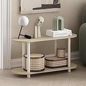 Furinno Turn-N-Tube No Tools Modern Oval Side Table, Bauhaus Oak/Beige