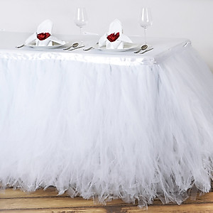 TABLECLOTHSFACTORY 17ft FULL SIZE 8 Layer Fluffy Tulle - Tutu Table Skirt - White