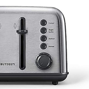 BUYDEEM DT640 4-Slice Toaster, Extra Wide Slots, Retro Stainless Steel with High Lift Lever, Bagel and Muffin Function, Removal Crumb Tray, 7-Shade Settings (Stainless Steel)