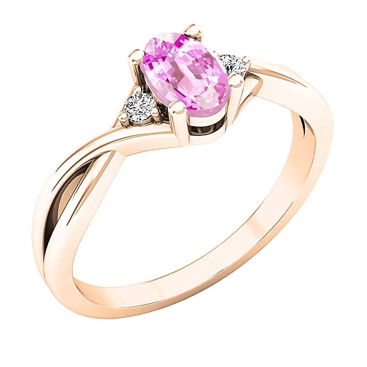 Dazzlingrock Collection 6X4mm Oval Pink Sapphire & Round White Diamond Engagement Ring for Women in 10K Rose Gold, Size 8