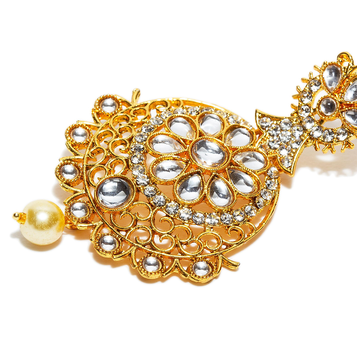 Bindhani Bollywood Fashion Kundan Stone Indian Drop Earrings With HeadPeice Maang Tikka Set For Women (Gold)