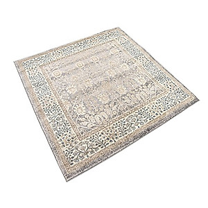 Unique Loom Salzburg Collection Classic Traditional Design Oriental Inspired with Intricate Border Area Rug, 4' Square, Light Brown/Gray