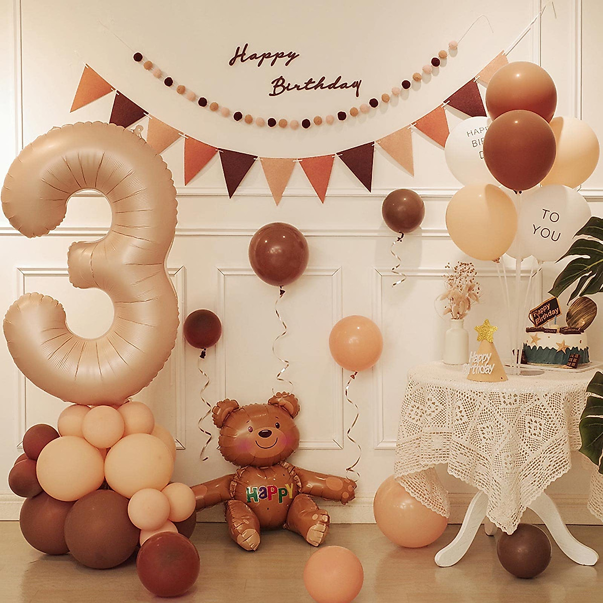 3 Balloon, Number 3 Balloon, 3 Balloon Number 40 Inch, Beige Large Big Foil Number Balloons for Birthday Party Graduation Wedding Anniversary Baby Shower Bachelorette Decoration Supplies