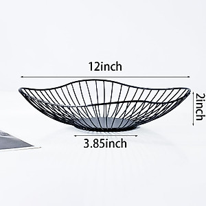 Teetookea Small Metal Wire Fruit Bowl, Rounded Square Fruit Basket, Minimalism Fruit Stand Serving Bowls for Kitchen Counter, Countertop, Home Decor, Table Decorative Hold Veggies, Bread, Snacks-Black