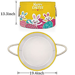 Easter Bunny Rabbit Eggs (13) Large Round Baskets for Storage Laundry Baskets with Handles Blanket Storage Basket for Bathroom Shelves Bins for Organizing Nursery Hamper Girl Boy