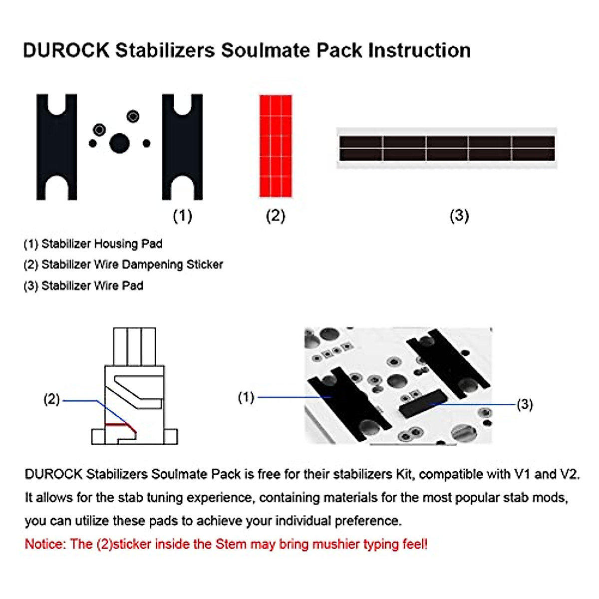 DUROCK Stabilizers V2, Screw in Stabilizers with 2u 6.25u 7u Wires, PCB Mount Keyboard Stabilizers for Mechanical Keyboards (V2 Purple 100% Kit)