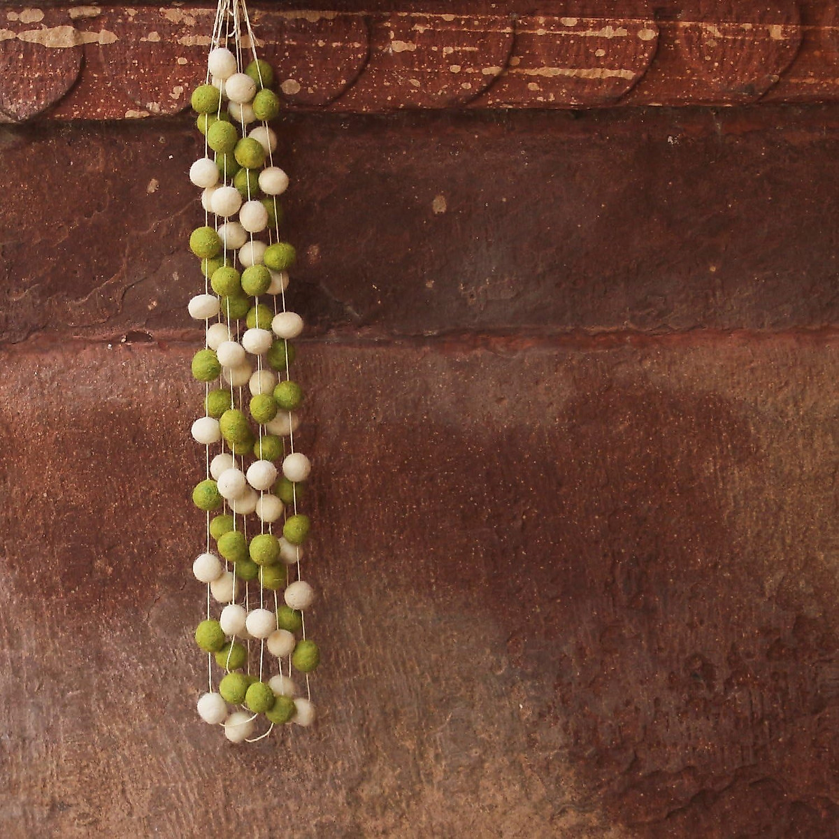 De Kulture Handmade Premium Wool Felt Micro POM POM Garland Eco Friendly Halloween Wall Hanging Home Office Theme Party Holiday Decoration Banner | 24 Inches (Set of 4) (Green & Off White)