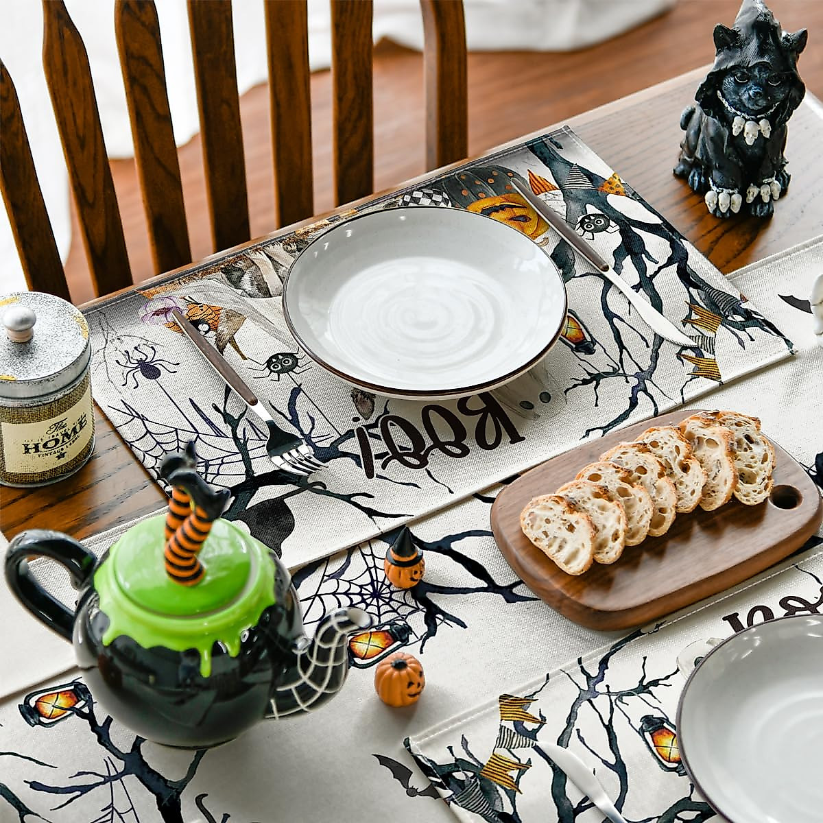 Artoid Mode Ghost Pumpkins Tree Dog Boo Halloween Placemats Set of 4, 12x18 Inch Seasonal Fall Holiday Table Mats for Party Kitchen Dining Decoration