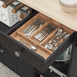 IRONCK Rolling Kitchen Island Cart with Drop-Leaf and Wine Rack, Microwave Rack Serving Cart on Wheels with Drawer & Shelves & Spice Rack & Cup Hanging, Black