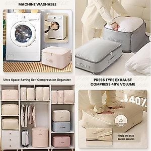 Compression Bags for Storage, 2024 Upgrade Ultra Space Saving Self Compression Organizer Compression Packing Cubes for Travel Sweater Organizer for Closet Clothes Storage Bag (Grey, XL (54*42*60CM))