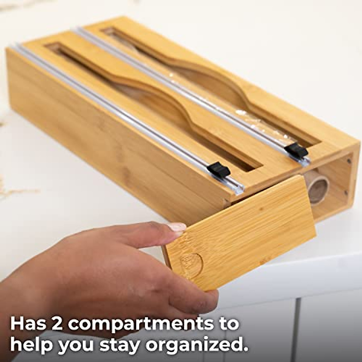 2 in 1 Foil and Plastic Wrap Dispenser with Cutter - Tin Foil Organizer for Drawer - Aluminum Foil Dispenser with Cutter - Plastic, Kitchen Wrap Organizer - Chic Saran Wrap Dispenser with Cutter