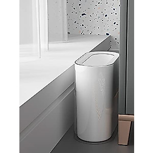 IEEK Small Waste Basket Slim Trash Can 3.2 Gallon/12L Clear and White Garbage Can Rectangle Plastic Wastebaskets Container Bin for Narrow Spaces Office,Bathroom, Bedroom,Kitchen,Living Room,Study