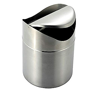 Stainless Steel Small Trash Cans , Trumpet Desktops Mini Creative Covered Desk Kitchen Living Room Trash Cans 5" x 6.5" inch