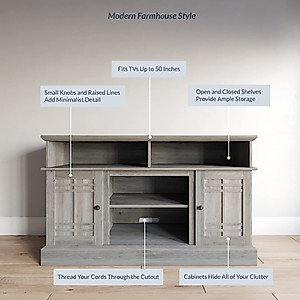 BELLEZE Modern 48" Farmhouse Wood TV Stand & Media Entertainment Center Console Table for TVs up to 50 Inch with Open Storage Shelves & Cabinets - Norrell (Gray Wash)