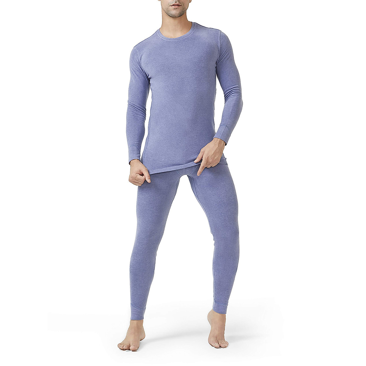 DAVID ARCHY Men's Thermal Underwear Set Winter Warm Base Layers Thermal Top and Bottom Long Johns Set Heather Moonlight Blue,L