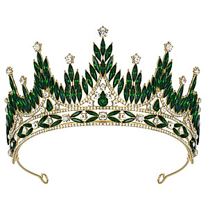 SWEETV Tiaras and Crowns for Women, Wedding Tiara for Bride, Rhinestone Queen Crown, Crystal Costume Hair Accessories for Birthday Prom Quinceanera Celebration,Green