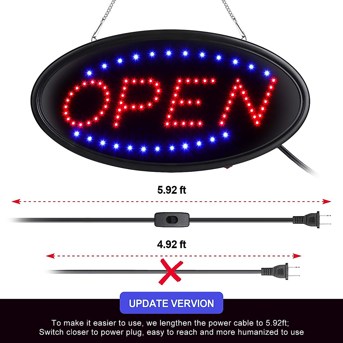 FITNATE LED Open Sign with Remote, Ultra Bright Electric Light Up Signs for Business, Timing Function, 2 Lighting Modes Flashing & Steady, Advertisement Board for Store, Bar, Hotel, Cafe (19x10 in)