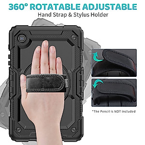 BLOSOMEET Case for Galaxy Tab A7 Lite 2021 8.7 Inch with Tempered Glass Screen Protector Pencil Holder, Kids Cover for Samsung Tablet A7 Lite SM-T225/T220/T227 with Hand Shoulder Strap Stand, Black