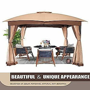 BBQ Gazebo Canopy 10x12 Gazebo for Patio, Double Vent Canopy 10 x 12 ft Straight Leg(Khaki) Grill Gazebo Shelter for Patio, Garden