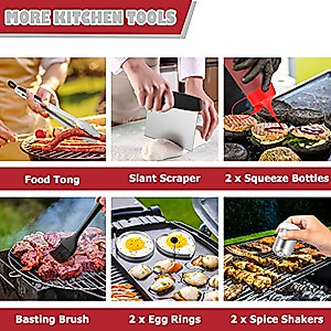 Joyfair 30Pcs Griddle Accessories Kit, Outdoor BBQ Flattop Grill Tool Set with Melting Dome for Camping Grilling Teppanyaki, Include Stainless Steel Basting Cover Burger Press Turner Spatula