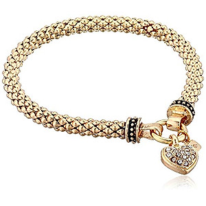 NINE WEST Women's Boxed Bracelet Pave Heart Stretch, Gold/Crystal
