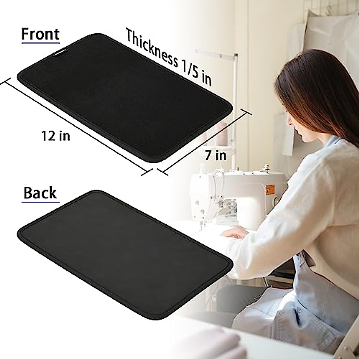 Upgrated Sewing Machine Foot Pedal Pad, Stay in Place Mat for Sewing Pedal, Non Slip Rubber and Sticky Strips Make Sure Foot Pedals and Pads Stay in Place, Sewing Accessory, 12”x7”, 1/5” Thick