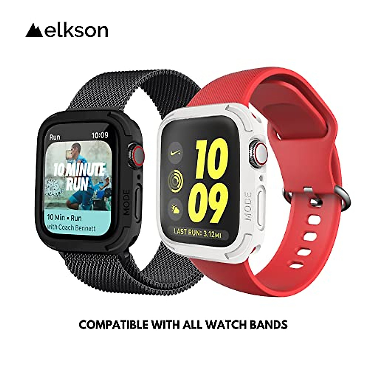 elkson Compatible with Apple Watch 44mm Bumper Case, Quattro Series Rugged Case for Apple Watch SE 2 and iWatch Series 6 5 4, Military Grade Durable Protective Cover, Flexible Shock Proof, White