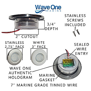Wave One Marine | Flush Mount 3" RGBW Internal Driver LED Courtesy Boat Light | RV Accent | Interior Exterior Deck Transom Cockpit T Top | Waterproof IP67 (White Bezel)