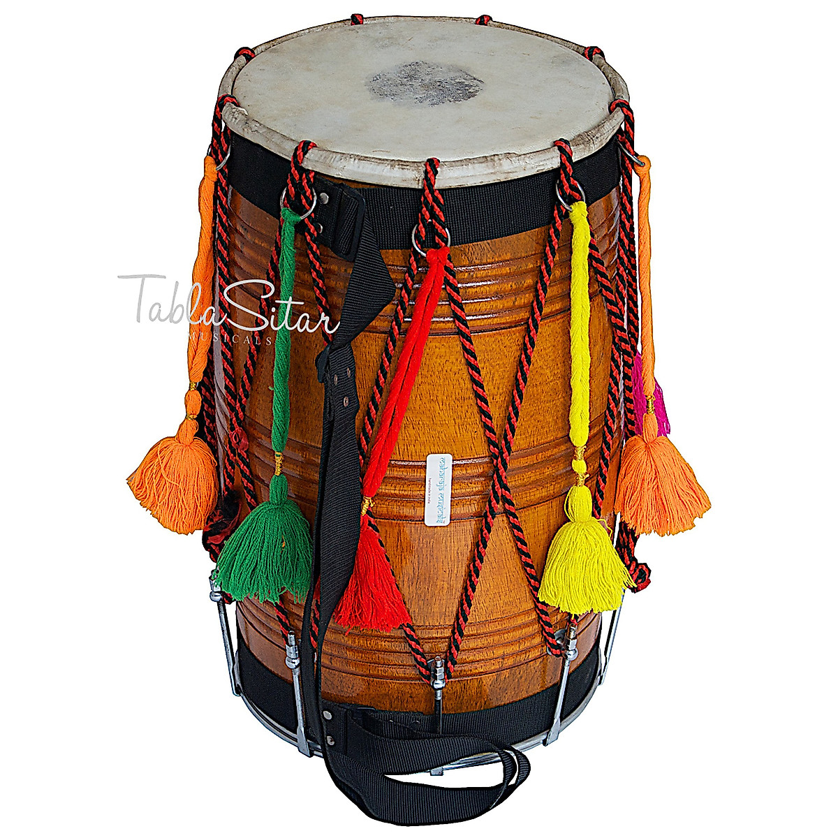 Dhol Drum by Maharaja Musicals, Mango Wood, Natural, Barrel Shaped, Padded Bag, Beaters, Nylon Shoulder Strap, Punjabi Bhangra Dhol Musical Instrument (PDI-GE)
