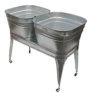 Square Wash Tub with standard 1-1/2" tailpiece Kitchen Sink Basket Drain Strainer (Double tub with standard 1-1/2" tailpiece drain and stand)