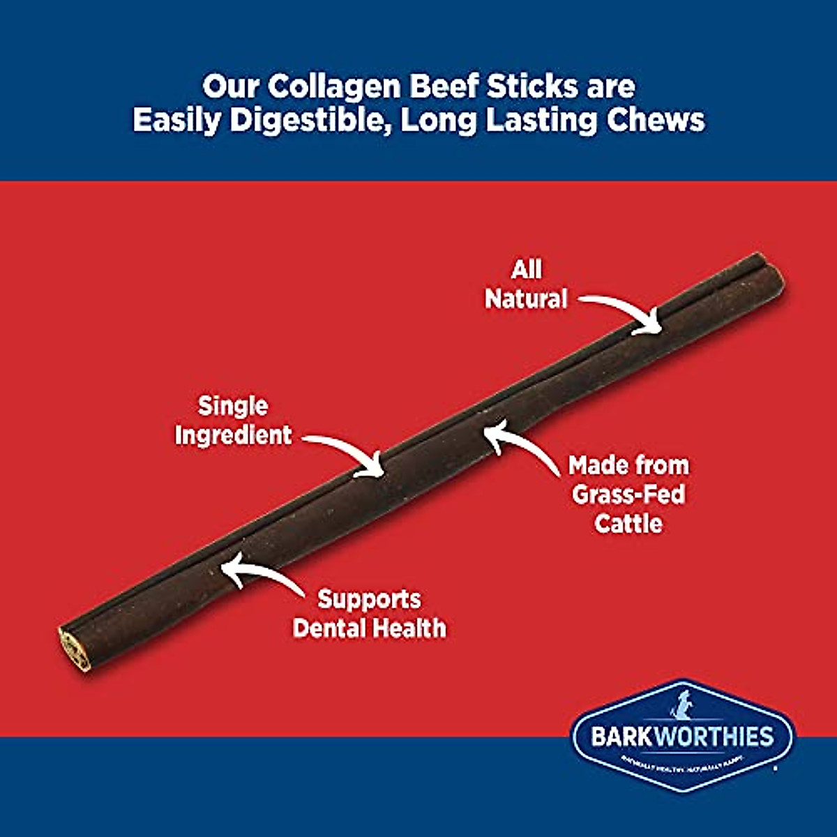Barkworthies Collagen Sticks (6-Inch, 3-Count) - Great Tasting, Highly Digestible, Single Ingredient, Dog Chew