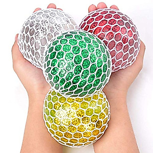 Sensory Ball Major Bundle! 16 Balls for the Whole Party - 4 Sewn Mesh Balls, 4 Jumbo Water Bead Balls, 4 Pull and Stretch Balls, and 4 Light Up Mesh Balls - Get Rid of your Anxiety and Stress Today!