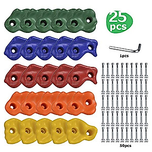 SSBRIGHT Sets of 25 Multi-Colored Kids&Adults Large Rock Climbing Holds Climbing Rocks for Outdoor Indoor Home Playground DIY Climbing Wall Grip Kits Holds up to 440lbs with Secure Mounting Hardware