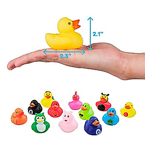 Kicko Assorted Rubber Ducks in Bulk - 50 Pack - 2 Inches - for Kids, Sensory Play, Stress Relief, Stocking Stuffers, Classroom Prizes, Decorations, Supplies, Holidays, Pinata Filler, and Rewards